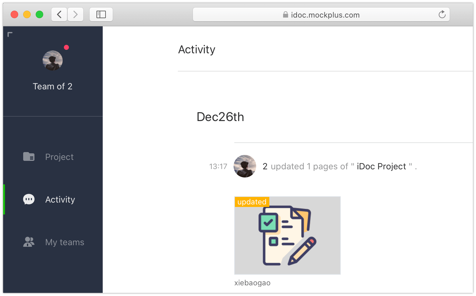 Team & Project Activity